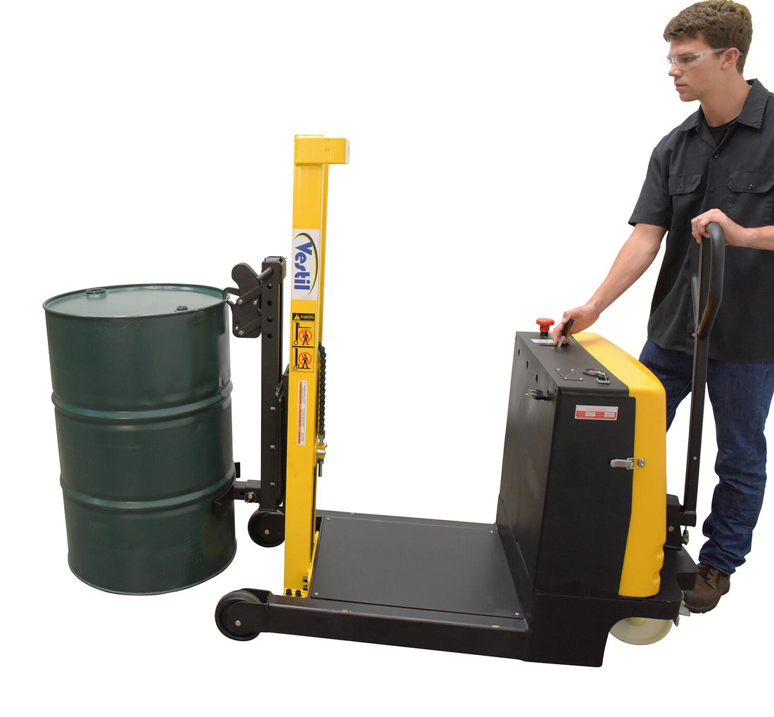 700 Lb. Steel Manual Drive Powered Lift Counter Balanced Drum Stacker ...
